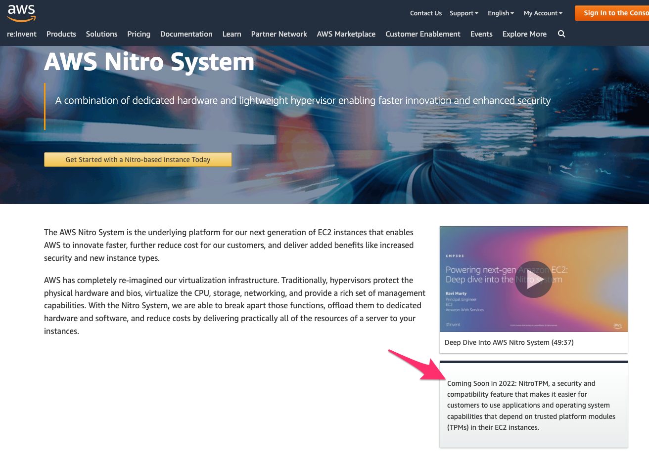 EC2 で TPM を利用可能とし TPM 依存のオンプレミスワークロードの EC2 移行を促進する AWS Nitro TPM が 2022年に登場します #reinvent ...