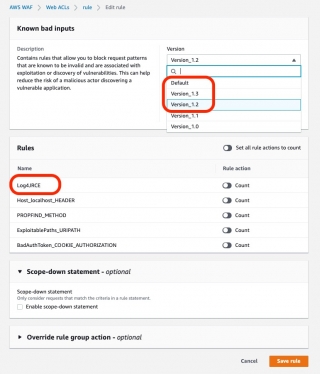 Log4jの脆弱性対策としてAWS WAFのマネージドルールに「Log4JRCE」が追加されました | DevelopersIO