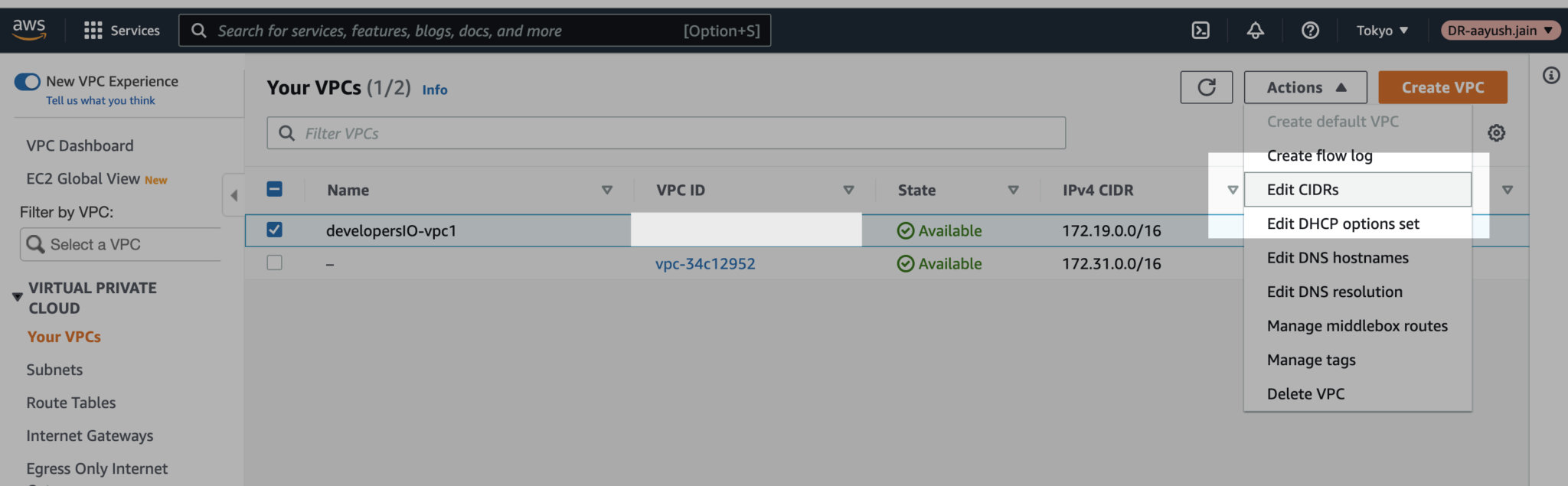 I tried to add and remove secondary CIDR in an existing Amazon VPC ...