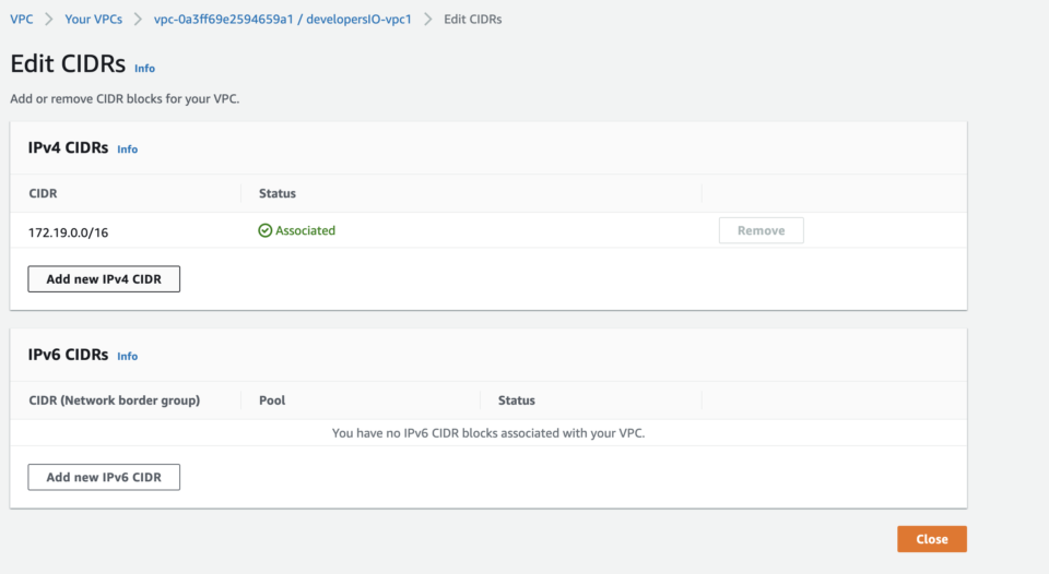 I tried to add and remove secondary CIDR in an existing Amazon VPC ...