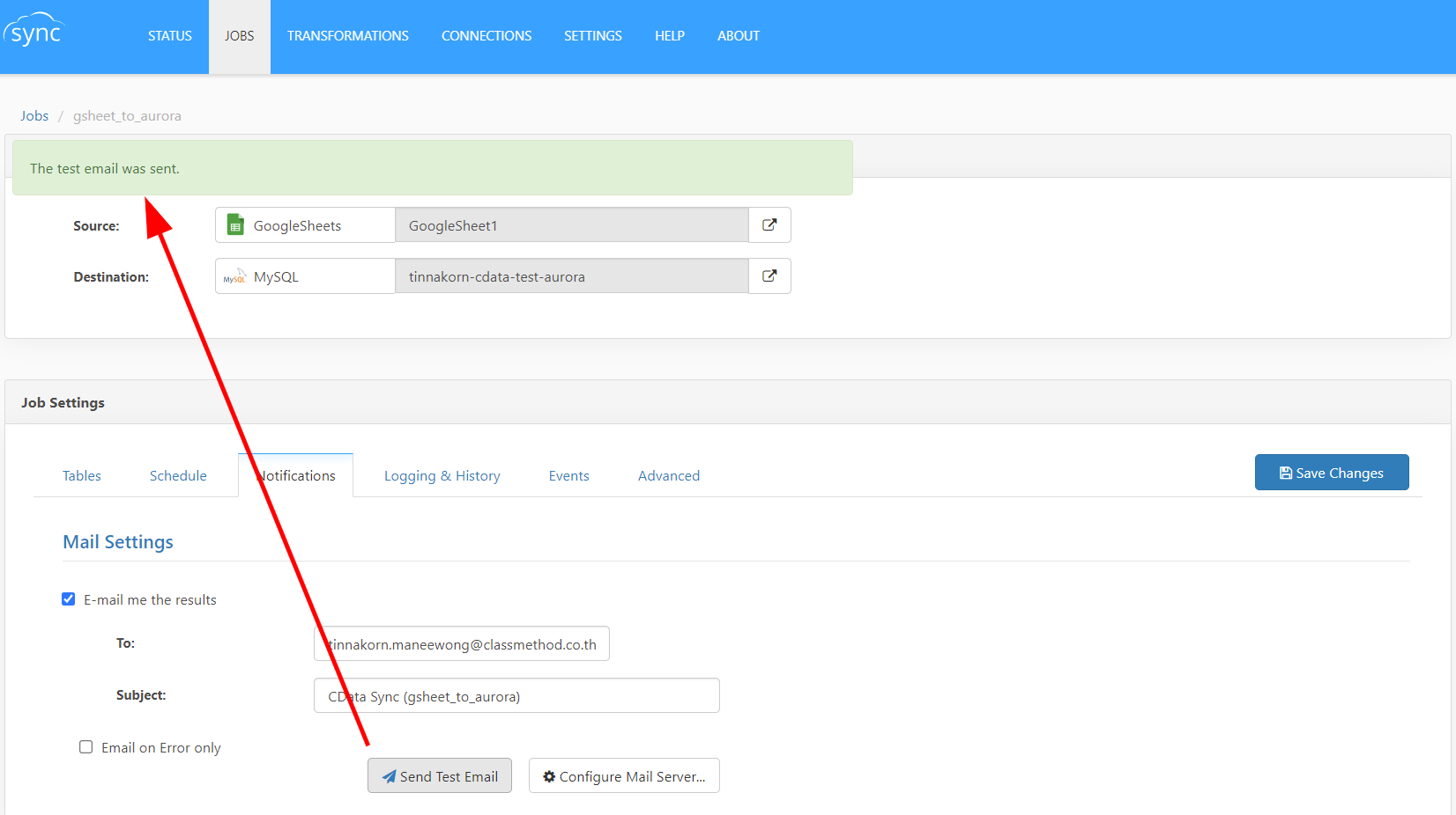 การตั้งค่า Notification ใน CData Sync | DevelopersIO