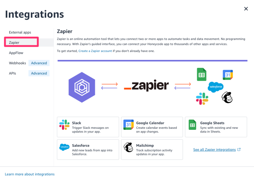 Amazon Honeycode の外部統合機能が新しくなったようなので Zapier 統合を有効化して確認してみた | DevelopersIO